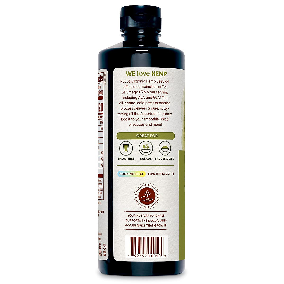 Nutiva Organic Cold-Pressed Unrefined Raw Hemp Seed Oil, 24 Ounce, USDA Organic, Non-GMO, Whole 30 Approved, Vegan, Gluten-Free & Keto, Rich In Omega 3 & 6 Fatty Acids