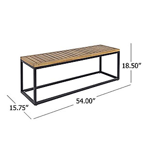 Great Deal Furniture Drew Outdoor Industrial Acacia Wood and Iron Bench, Teak and Black