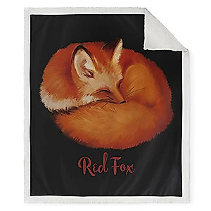Jekeno Red Fox Sherpa Blanket Soft Warm Print Throw Blanket Lightweight Travelling Camping Lightweight Travelling Camping for Women Adults Gift 50"x60"