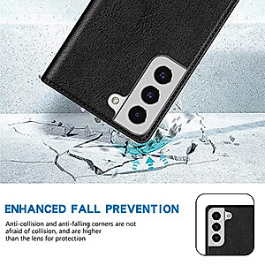 ZZXX Samsung Galaxy S22 Wallet Case with [RFID Blocking] Card Slot Stand Strong Magnetic Leather Flip Fold Protective Phone Case for Samsung Galaxy S22 5G Case Wallet(Black-6.1 inch)