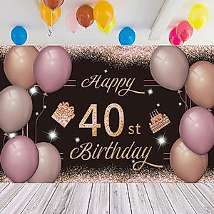 Happy 40st Birthday Backdrop Banner Black Pink 40th Sign Poster 40 Birthday Party Supplies for Anniversary Photo Booth Photography Background Birthday Party Decorations, 72.8 x 43.3 Inch