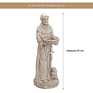 Bits and Pieces - 26” Tall St. Francis Bird Feeder - Yard Decorations - Polyresin Religious Sculpture - Outdoor Decoration Statue - Garden Decor