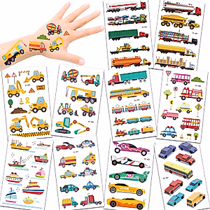 Konsait 82PCS Vehicles Temporary Tattoos Car Fake Tattoo Stickers for Kids Children Girls Boys Party Favors Supplies Kids Birthday Party Bag Filler