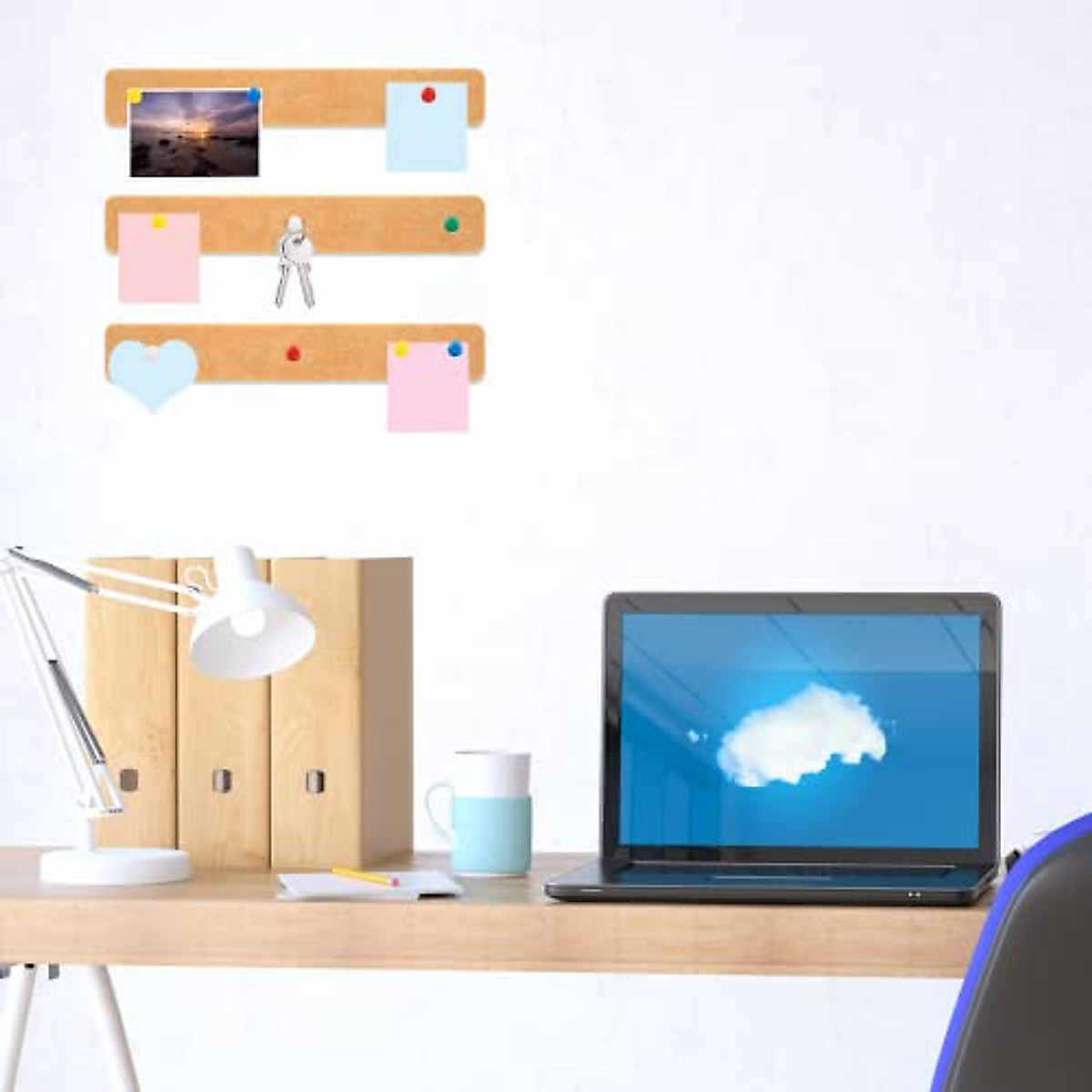 Grevosea 6 Pieces Bulletin Board Strips, Memo Board Cork Boards Strips for Walls Self-Adhesive Felt Pin Board Strips with 35 Pushpin for Home Office Decor & Memo Display No Damage for Wall （Brown）