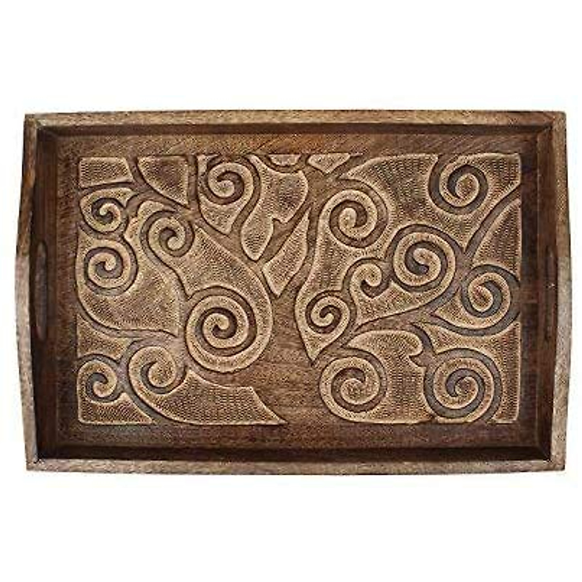 Tree of Life Wooden Breakfast Serving Tray with Handle for Tea Snack Dessert Kitchen Dining Serve Ware Accessories 15 x 10 Inches