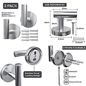 Brushed Nickel Bathroom Towel Hooks Rust Proof Stainless Steel Heavy Duty Clothes Coat Robe Holders 2 Pack Wall Mounted Hooks for Bedroom Kitchen Hotel Outdoor