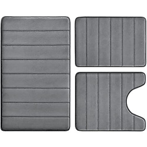 BYSURE Bathroom Rugs Sets 3 Piece Dark Grey Memory Foam Non Slip Extra Absorbent Bath Mat Set for Bathroom, Soft Bathroom Rugs and Mats Set Washable Floor Carpets