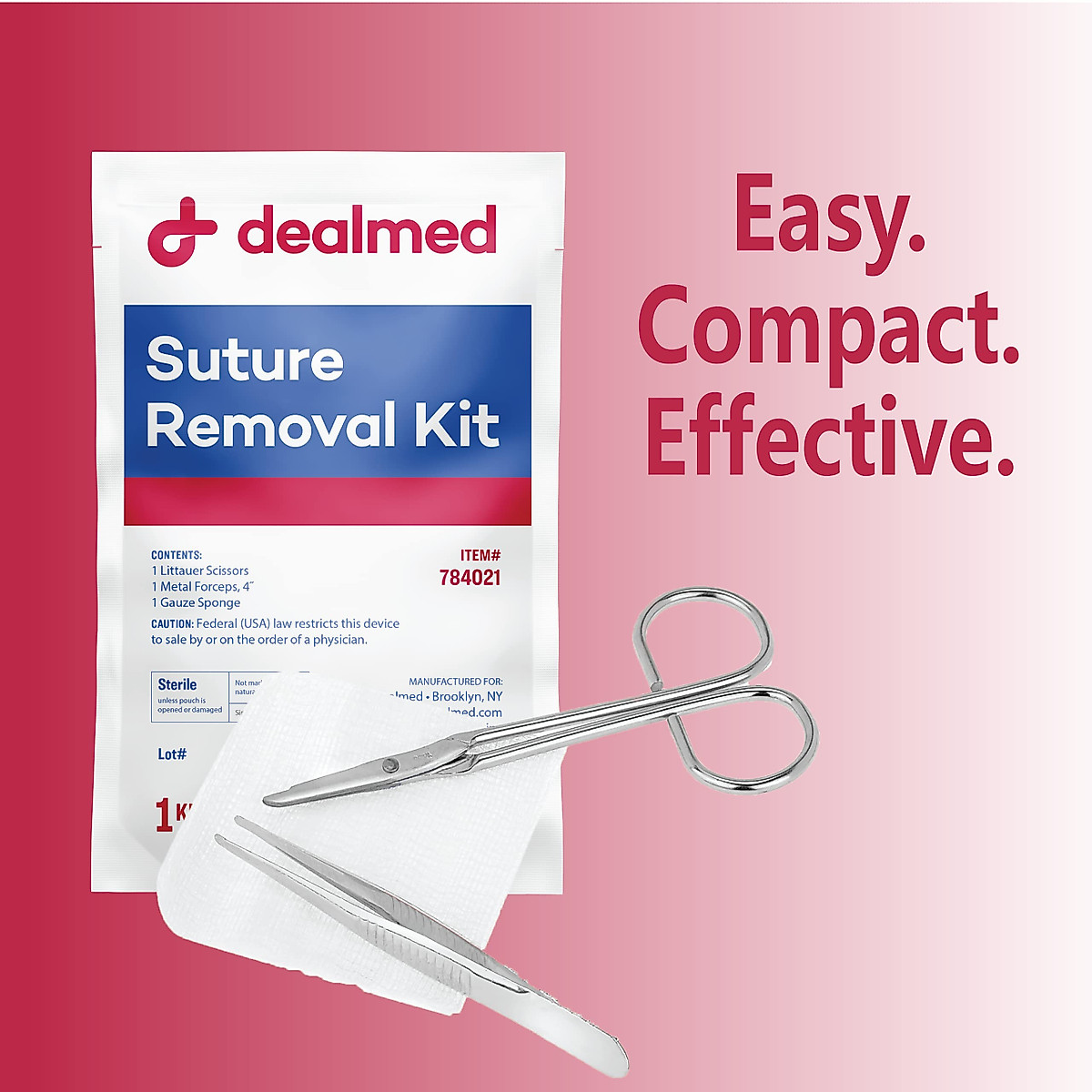 Dealmed Sterile Suture Removal Kit, Includes Suture Removal Scissors, Forceps, and Gauze Sponge, Suture Removal Tool Single-Use Kit, Ideal for Hospitals and Clinics