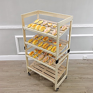 FixtureDisplays® 4-Tier Bakery Bread Rack with Angled Shelves Wooden Display Rack Bread Store Rack 30X18X55" 101143