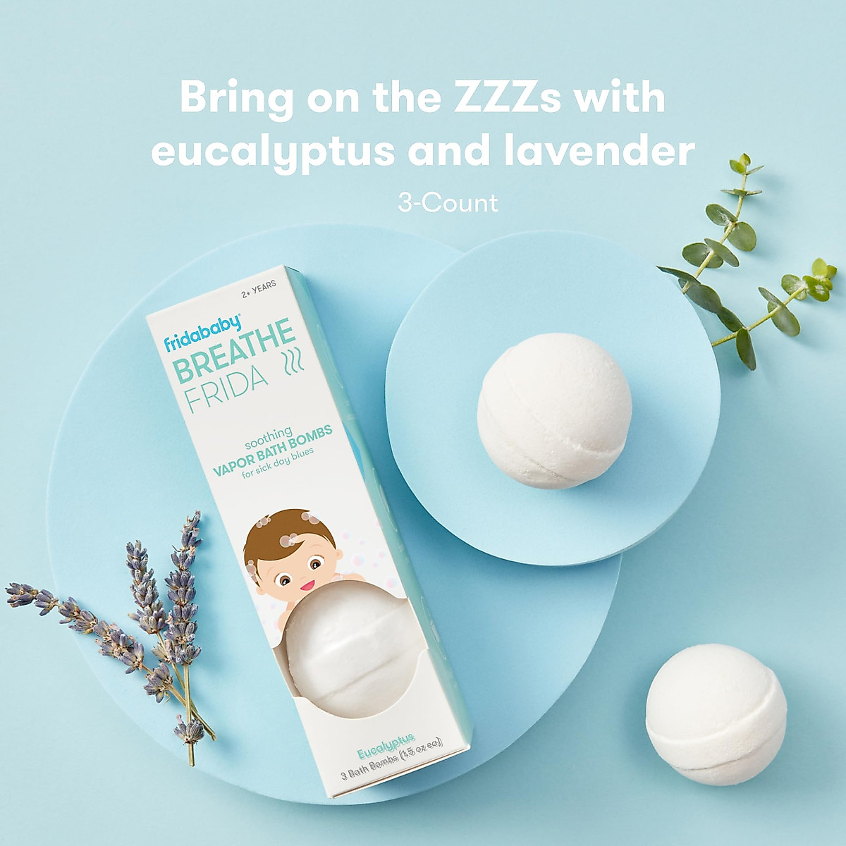 Frida Baby Natural Vapor Bath Bombs for Toddlers & Kids, Eucalyptus Essential Oil Bath Bombs for Aromatherapy, 3 Count