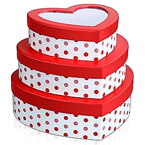 3 Pcs Valentine's Day Heart Shaped Boxes with Transparent Window Lid Dot Heart Flower Boxes Heart Box Floral Gift Box Goody Box Party Favors for Packaging Flowers Arrangement Strawberries, 3 Sizes