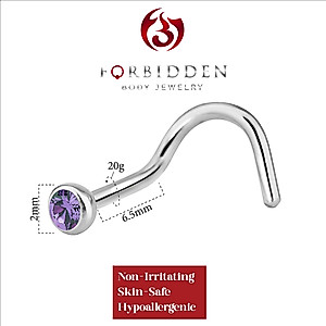 Forbidden Body Jewelry 20g Surgical Steel Press Fit Purple CZ Crystal Nose Screw