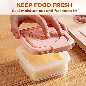 AONUOWE 2Pcs Cheese Container For Fridge Square Sliced Cheese Holder Clear Food Organizer with Lid Cheese Keeper (White)