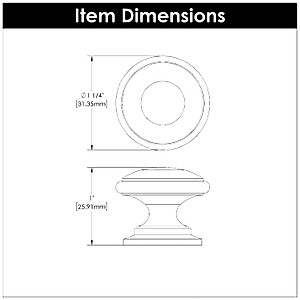 Hickory Hardware P3053-PB Williamsburg Collection Knobs, 1-1/4 Inch, Polished Brass, 1 Count (Pack of 1)
