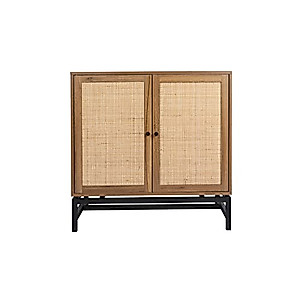 Sideboard Buffet Side Cabinet with Natural Rattan and 2 Magnetic Door, 2-Tier Storage Cabinet Accent Cabinet Console with Metal Bracket, for Living Room Bedroom, Entryway (Rattan Low Leg)
