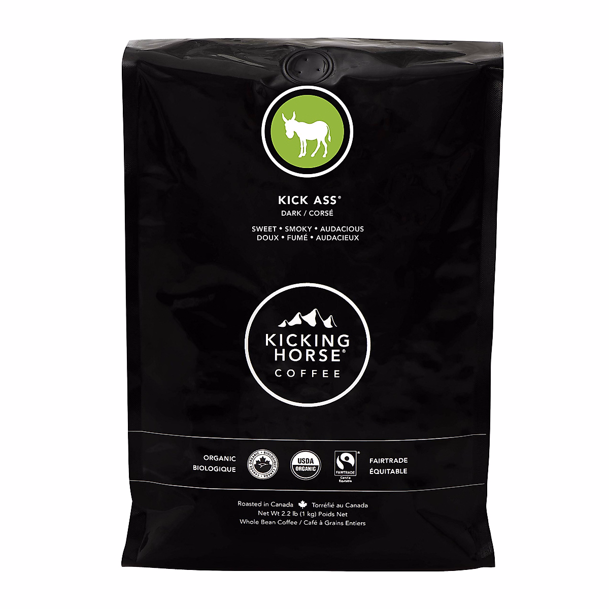 Kicking Horse Coffee, Kick Ass, Dark Roast, Whole Bean, Certified Organic, Fairtrade, Kosher Coffee, 2.2 lb, 35.2 Ounce & Kick Ass, Dark Roast, Ground, 10 oz - Certified Organic, Fairtrade