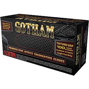 Gotham 4 Mil Black Nitrile Disposable Exam Gloves, Latex Free, Case/1000 (1000, X-Large)