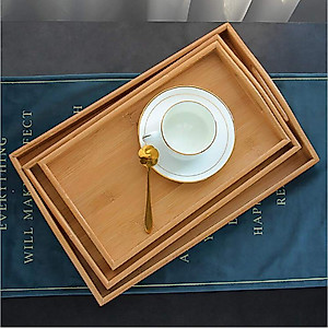 Kework Bamboo Serving Tray with Handles, Tabletop Coffee Tray, Countertop Breakfast Tray, Desktop Tea Tray, Serving Tray Storage Container for Breakfast Coffee Tea Fruit, 12.4 x 7.2 x 1.1 Inch