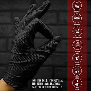 MED PRIDE Maxx Strength Nitrile Industrial Gloves, 8 Mil Thick [1000 Gloves/Medium] - Diamond Texture Disposable Safety- Heavy-Duty, Tear-Resistant Mechanic Automotive Food Handling Gloves- Black