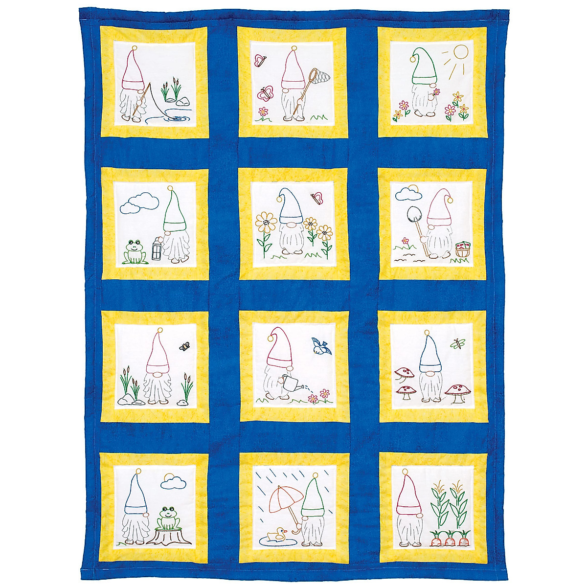 Jack Dempsey Quilt Blocks 9X9 WH Gnomes, White