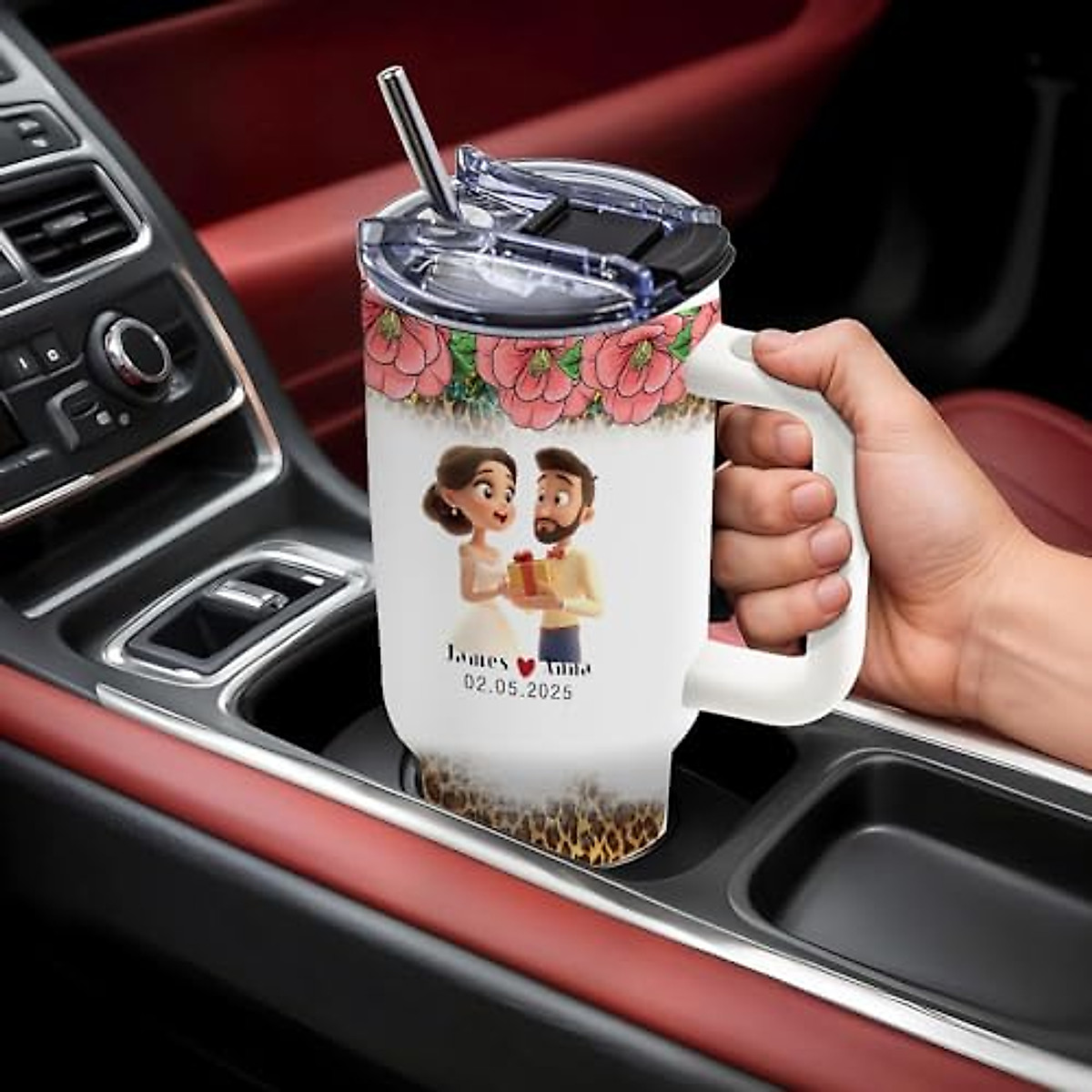 Personalized 40oz Tumbler with Handle – wedding kiss-Custom Couple Gift for Anniversary Wedding Gift, Birthday, Mother's Day, Valentine’s Day fDe0TL