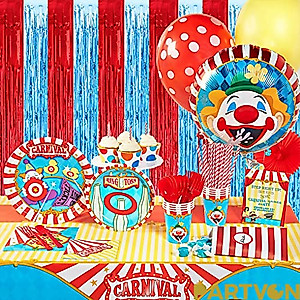 Circus Carnival Red Blue Tinsel Foil Fringe Curtains - Dr Seuss Birthday Dr. Suess Cat in The Hat Theme Party Indoor Outdoor Decoration Photo Props Backdrops Nurse Graduation Party Supplies
