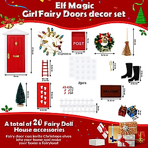 20 Pcs Christmas Elf Girl Fairy Doors Decorations Door Enchanted Fairy Doors Tiny Outdoor Xmas Decor Wooden Tiny Miniature for Child Xmas Accessories Fairy Tale (Red Door)