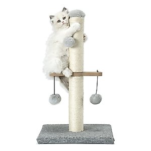 PAWSFANS Cat Scratching Post,Small Scratch Post for Indoor Kittens and Small Size Cats,with Hanging Ball Toys,21inches,Grey