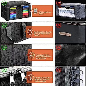 Large Capacity Clothes Storage Bag Organizer with Reinforced Handle Thick Fabric for Comforters, Blankets, Bedding, Foldable with Sturdy Zipper, Clear Window, 3 Pack, 90L (Black)