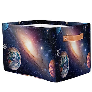Universe Large Storage Bin Collapsible Storage Basket with Handles,Galaxy Nebula Space Laundry Basket Hamper Organizer Foldable Storage Box for Toys Bedroom Kids Room Nursery Dorm Set of 2
