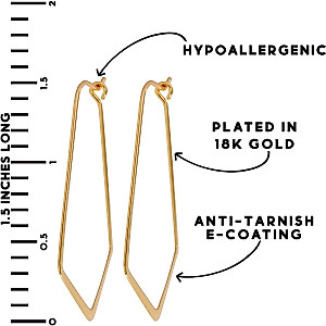 Humble Chic Geometric Chevron Threader Hoop Earrings - Lightweight Cutout Thin Wire Drop Dangles, 18K Yellow - 1.5 inch