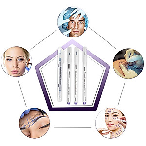 LabAider 6Pcs Professional Surgical Tip Skin Marker Pen Sterile Tattoo Stencil Markers Pen with Paper Ruler for Eyebrow, Lips - Individually Wrapped (0.5MM&1MM)