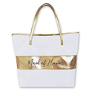 Bridal Party Tote Bags White & Gold Bride Gift Bag Bridesmaid Tote Bridal Shower Gift Idea (Maid of Honor)