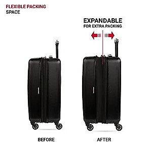 SwissGear 8018 Hardside Expandable Luggage with Spinner Wheels, Black, Carry-On 20-Inch