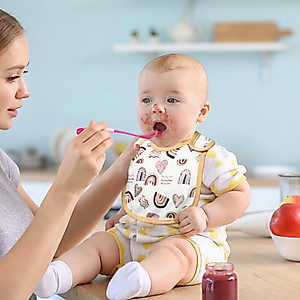 2ooya 7Pcs Cotton Waterproof Baby Bibs Adjustable Hook Loop Closure Baby Bib with Rainbow Pattern Unisex Newborn Baby Food Bib for Drooling Feeding Eating Teething Keepsake Gift for Baby, 6-12 Months