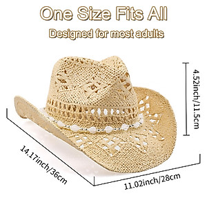 WQWOVRVO Cowboy Hat,Cowgirl Hat,Cowboy Hats for Women/Mens/Straw Wide with Shapeable Brim Cowboy Hats for Womens/White/Black/Beige (Beige+White)