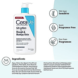 CeraVe SA Lotion for Rough & Bumpy Skin | Vitamin D, Hyaluronic Acid, Lactic Acid & Salicylic Acid Lotion | Fragrance Free & Allergy Tested | 19 Ounce