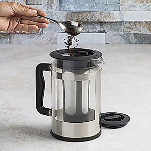 Primula Kedzie Deluxe Cold Brew Iced Coffee Maker Comfort Grip Handle, Durable Glass Carafe, Removable Mesh Filter, 6 Cup, Brushed Stainless Steel