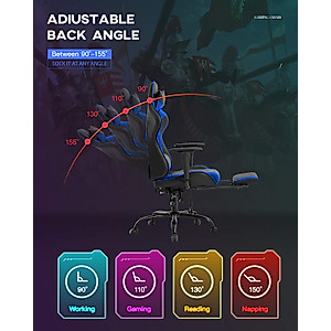 Gaming Chair Office Chair Desk Chair Massage PU Leather Recliner Racing Chair with Headrest Armrest Footrest Rolling Swivel Task PC Ergonomic Computer Chair for Back Support, Blue