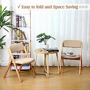 Kigley 2 Pack Folding Chairs with Padded Seats and Removable Cover, Wooden Foldable Dining Chairs Stackable Padded Single Folding Chairs for Home Office Wedding Party Events Indoor Outdoor, Khaki