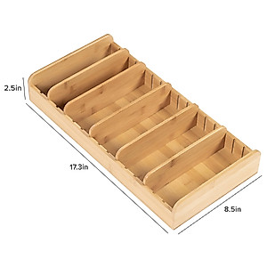 KitchenEdge Bamboo Kitchen Towel and Food-Storage Organizer, Perfect for Kitchen Drawers, Cabinets, Pantry, 5 Adjustable Wall Inserts, Organize & Store Plastic Food Containers