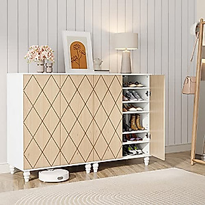 Tribesigns 2-Door Shoe Cabinet with Solid Wood Legs,7-Tier Shoe Storage Cabinet with Adjustable Shelves,Large Capacity Wooden Shoes Rack Organizer Storage Cabinets for Entryway,Maple