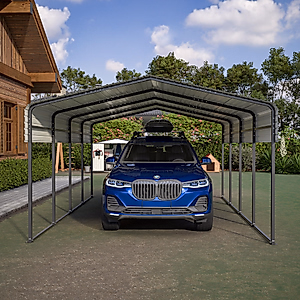 LZbeiteM Car Port, 13x20 FT Metal Carport, Heavy Duty Carport Canopy, Metal Garage Car Tent, Outdoor Car Shelter Shade with Galvanized Steel Roof, Frame, for Car, Truck, Pickup, SUV, Tractor, and Boat