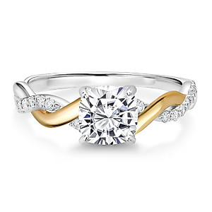 Gem Stone King 925 Sterling Silver and 10K Yellow Gold 6MM Cushion Gemstone Birthstone and Lab Grown Diamond Engagement Ring for Women | Available In Size 5, 6, 7, 8, 9