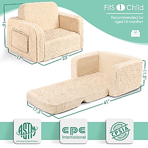 ACRABROS Kids Couch Toddler Chair: Sofa Bed Fold Out for Girls Boys Beige