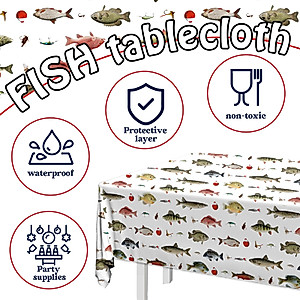 Juweked 3 Pieces Fishing Table Cloth,Under The Sea Party Decorations Waterproof Plastic Gone Fishing Theme Table Cover for Little Fisherman Decorations,Fishing Party Supplies - 70.8×42.5inch