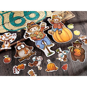 Quera 36Pcs Thanksgiving Bulletin Board Décor Cut-Outs Autumn Fall Classroom Decorations Scarecrow Forest Animals Bulletin Board Cutouts with Glue Point Dots Maple Leaves Crows Pumpkin Corns Acorns