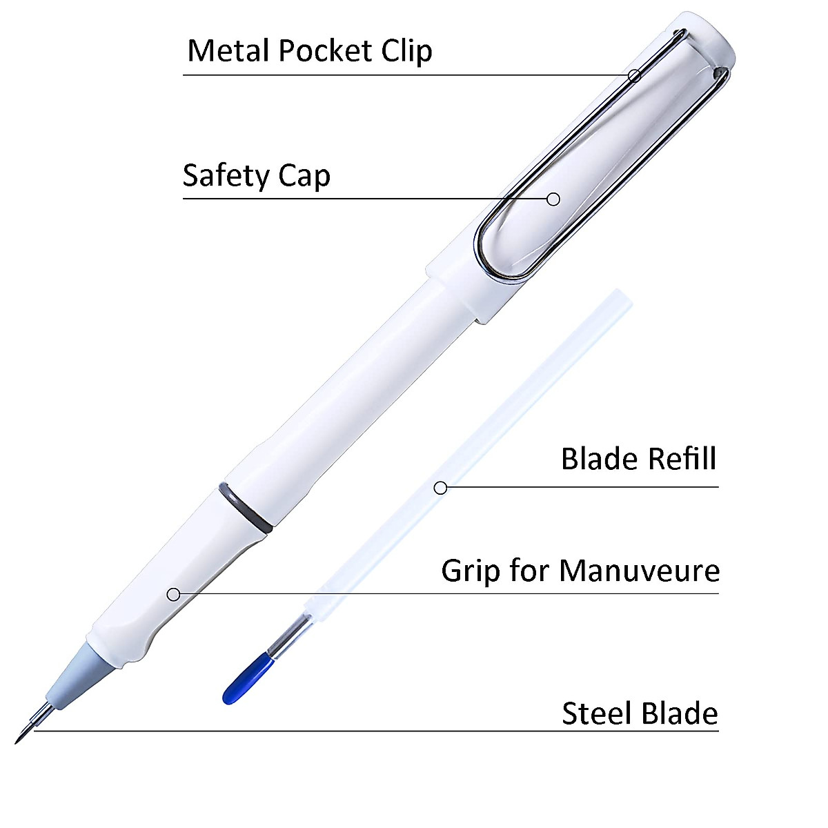 TOMZEGNA Safety Cap Craft Knife Precision Cutter with Extra Blade for Refill, Art Paper Hobby Knife, Cutting Tool Blade Work as A Pen