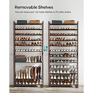 SONGMICS Shoe Rack, 12-Tier Tall Metal Shoe Storage Organizer for Closet, Entryway, Garage, Set of 2 6-Tier Big Stackable Shoes Rack Shelf, Adjustable Feet, Slanted Shelves, Holds 48-60 Pairs, Bronze