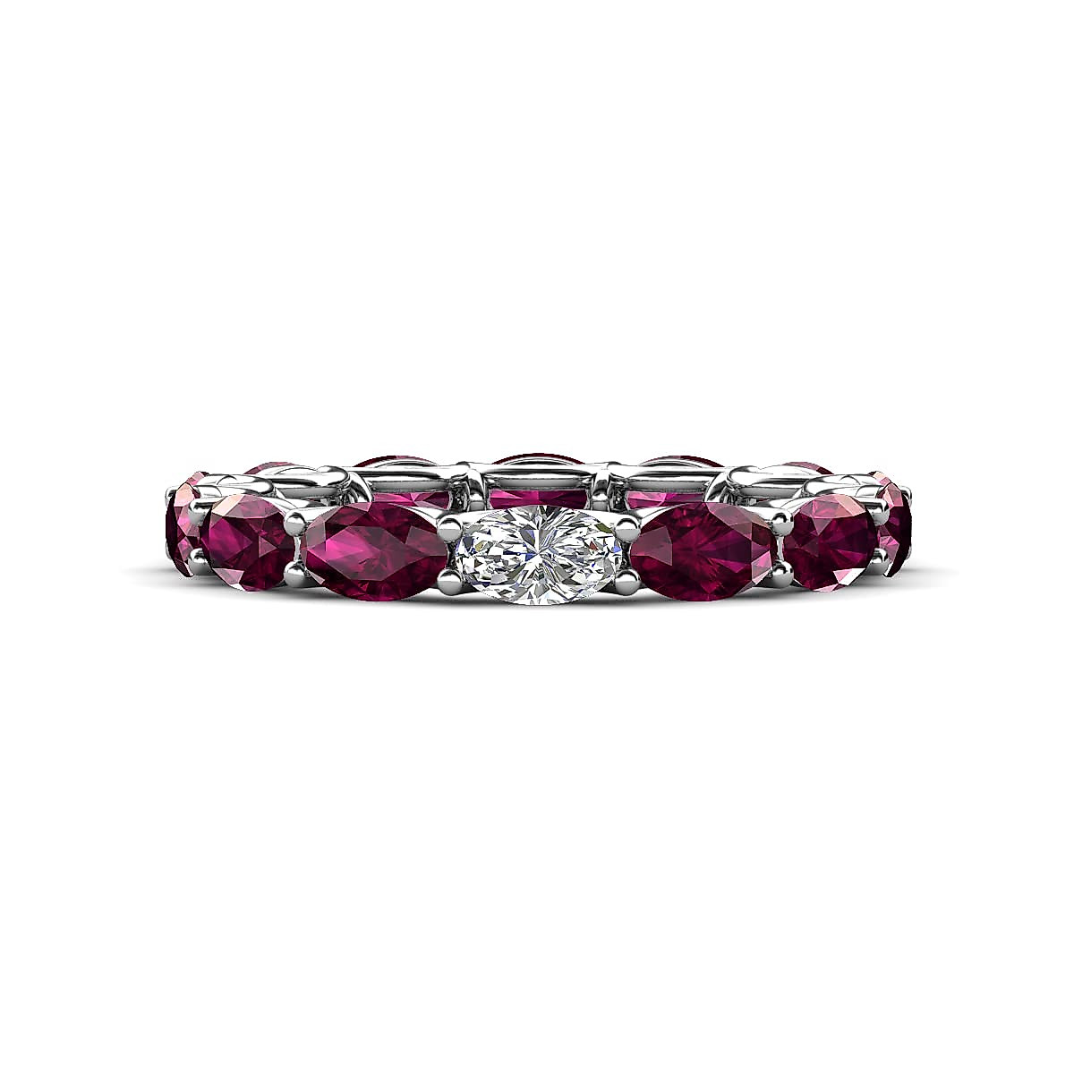 Oval Shape Moissanite & Rhodolite Garnet 4.82 ctw Set In Gorgeous Drape Like Basket Setting Eternity Stackable ring 14K Yellow Gold-9.0